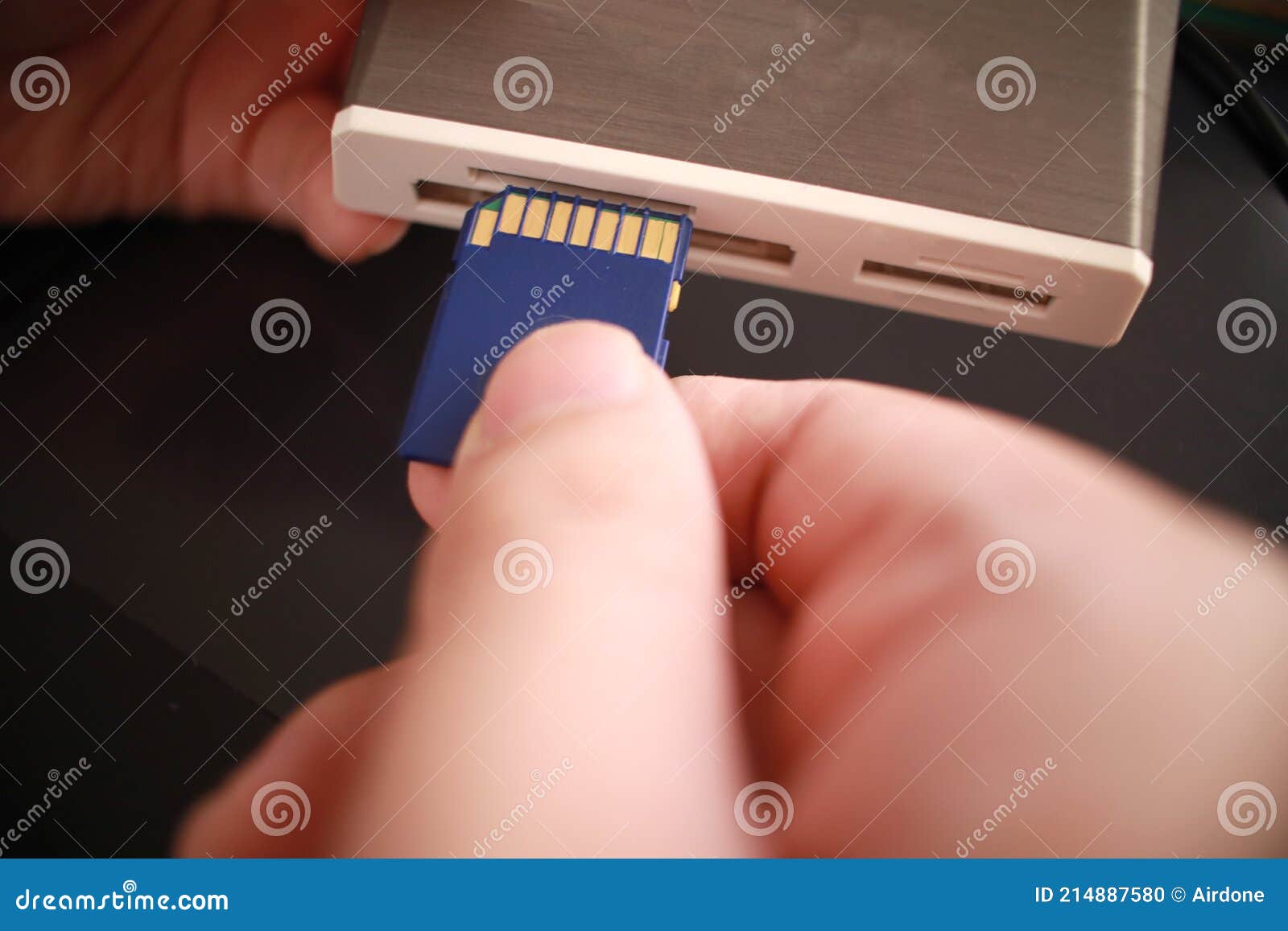 Close Up of Person Hand Inserting Sd Card Memory into Card Reader, Data ...