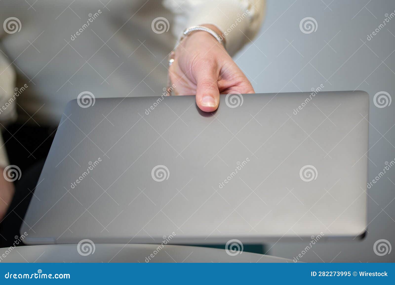 A Close Up of a Person Holding an Empty Laptop Computer Stock Image ...