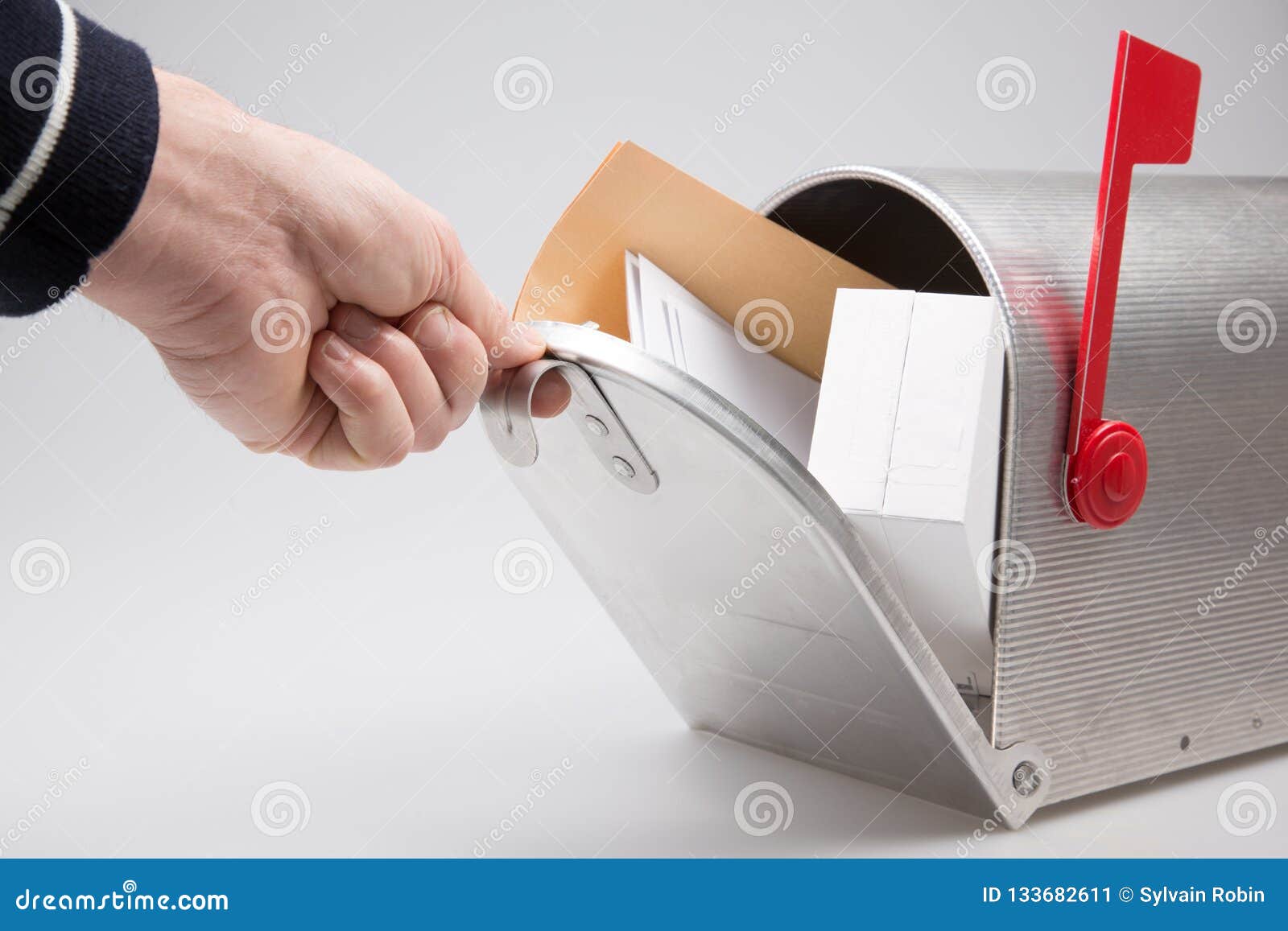 Close-up of Person Open Box Mail Stack of Letters and Package Parcel in ...
