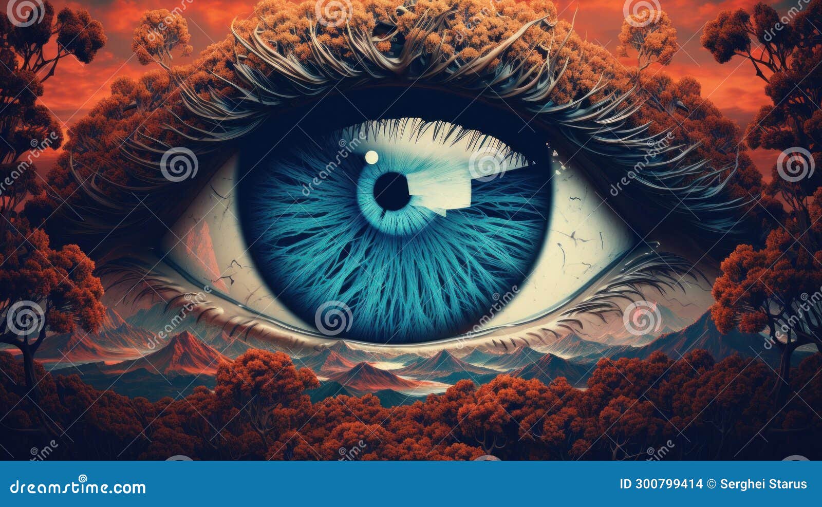 A Close Up of a Person S Eye with Trees in the Background, AI Stock ...