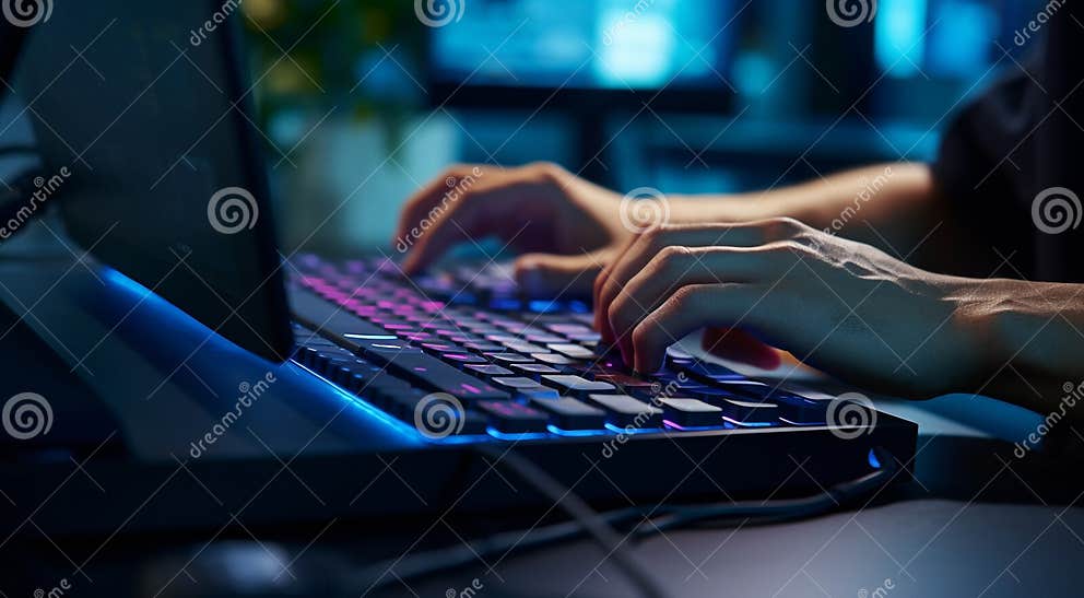 Programmer is Programming on the Computer Keyboard, Person Typing on a Laptop Stock Illustration ...