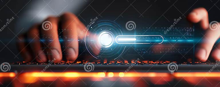 Close-up of a Person Using a Futuristic Keyboard with Glowing Features ...