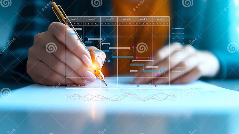 Close-up of a Person Writing with a Pen while Analyzing a Project ...
