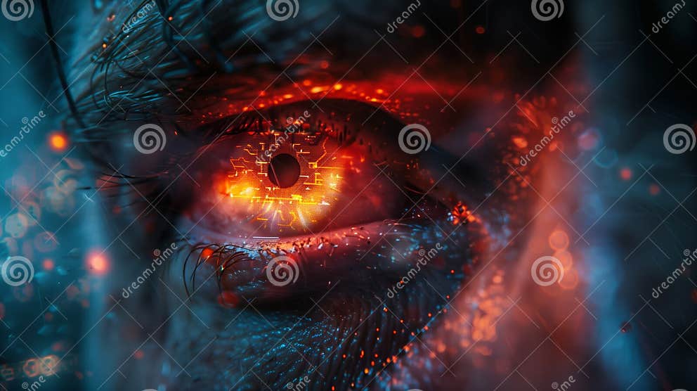Close Up of Persons Eye Emitting Red Light Stock Image - Image of ...