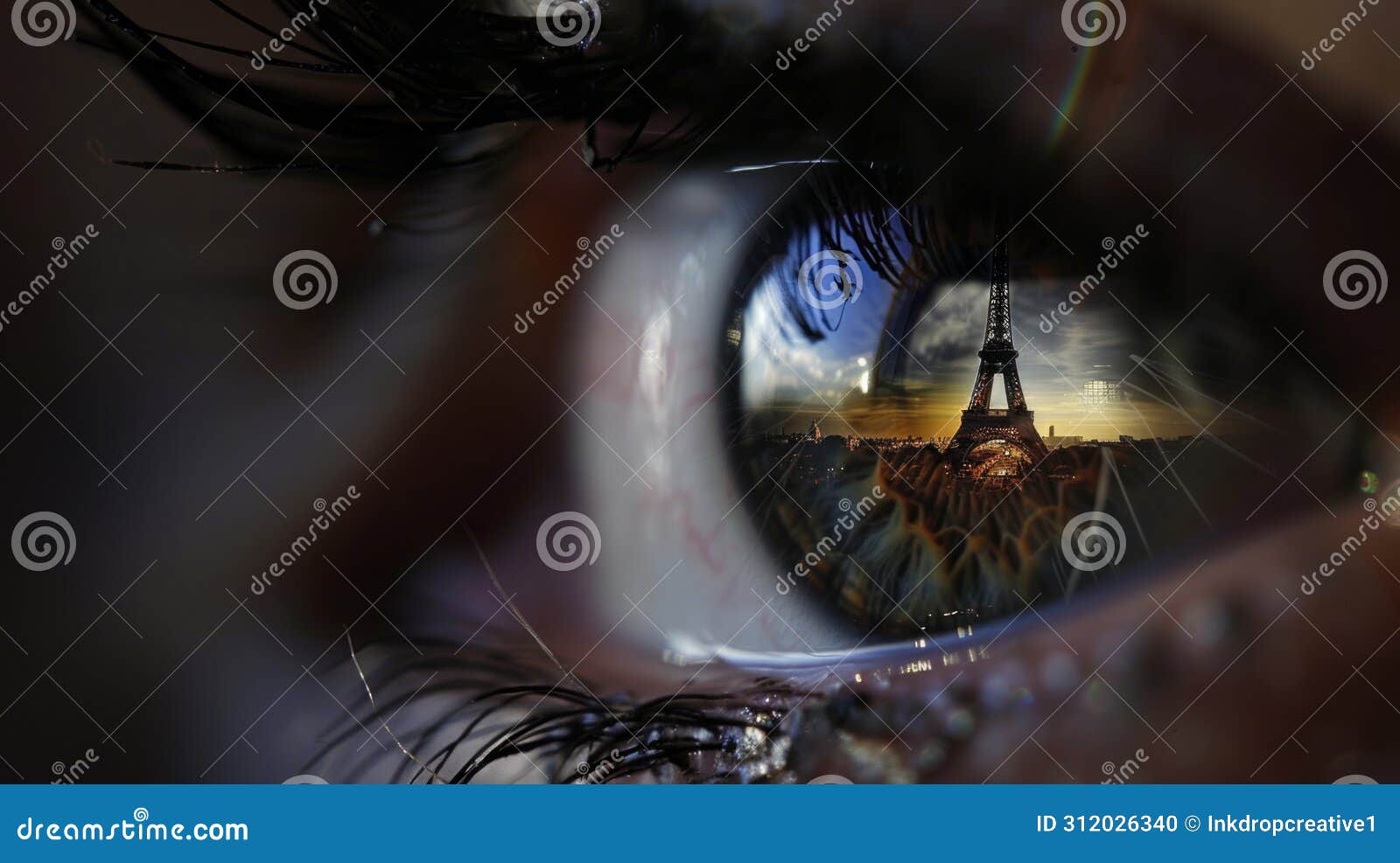 Close Up of a Persons Eye with a Reflection of the Eiffel Tower Stock ...