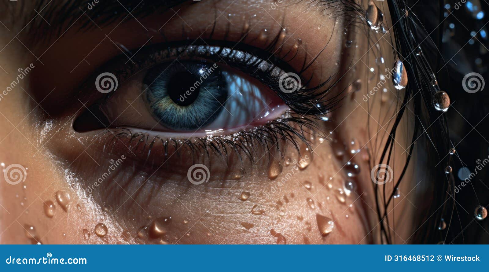 A Close Up of a Persons Eye with Water Droplets Falling Off it Stock ...