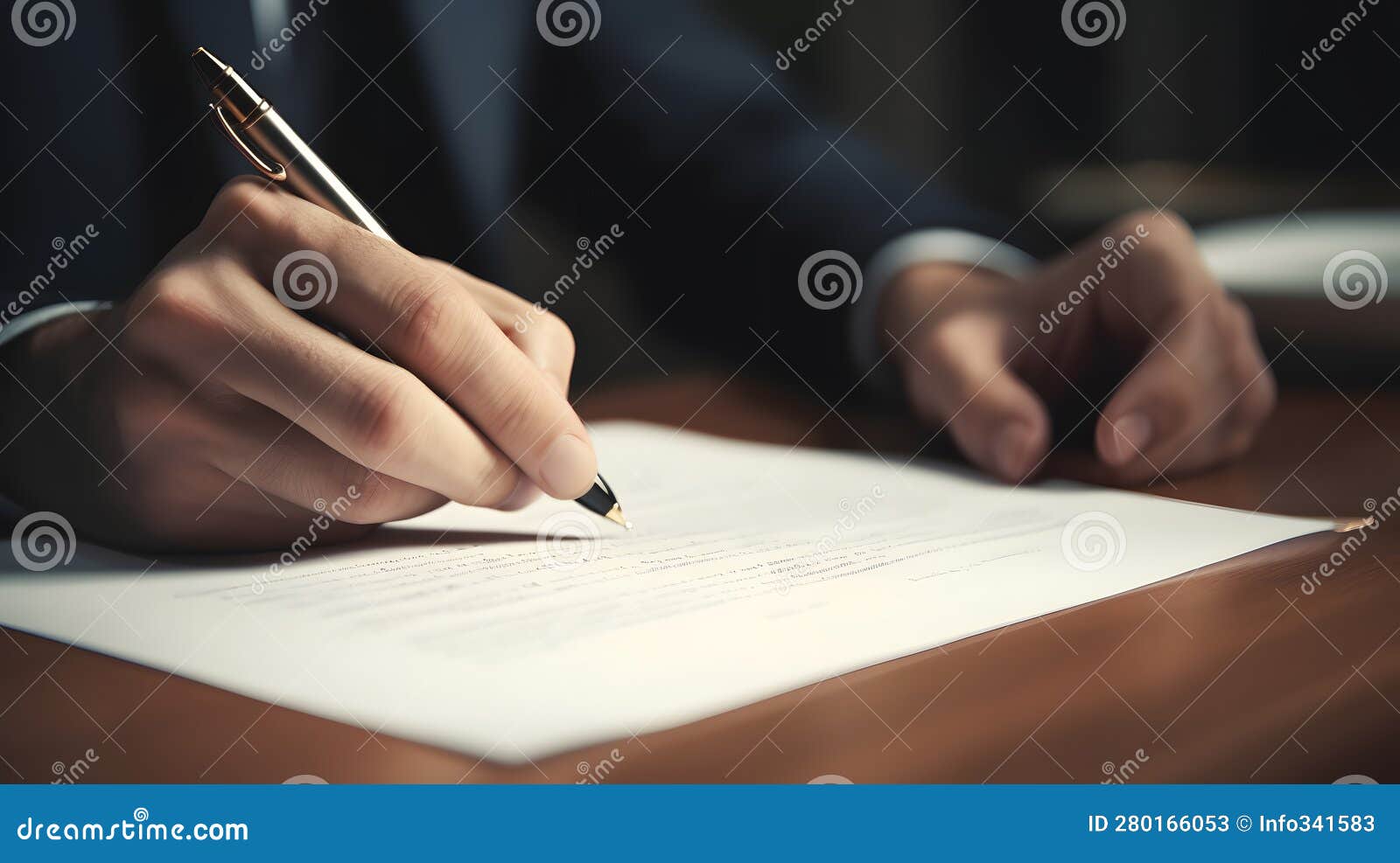 Close-up of a Persons Hand Signing a Contract One Generative AI Stock ...