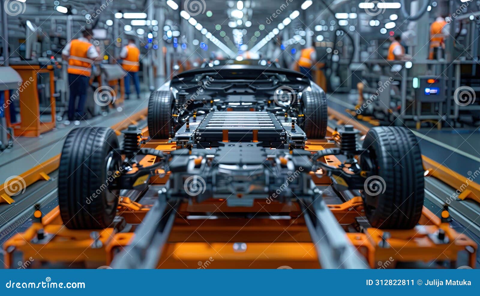 Close-up Perspective of Battery Modules Being Installed into Electric ...