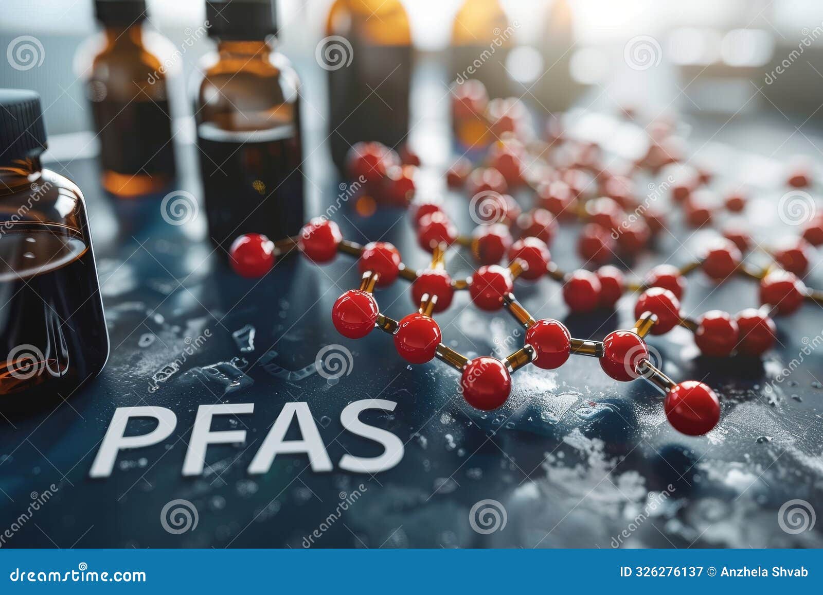 Close Up Of Pfas Sign On Chemical Structure Molecule In Laboratory Setting For Detailed Analysis