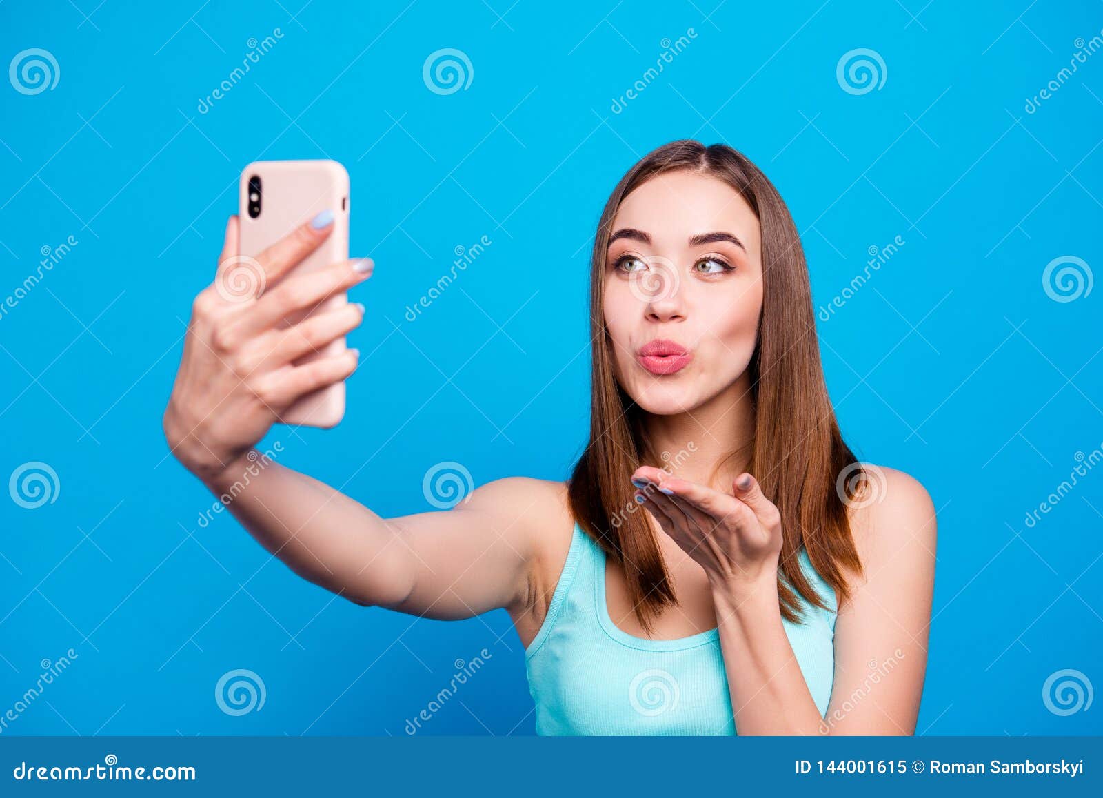 Close Up Photo Beautiful Amazing She Her Lady Hold Hands Arms Telephone