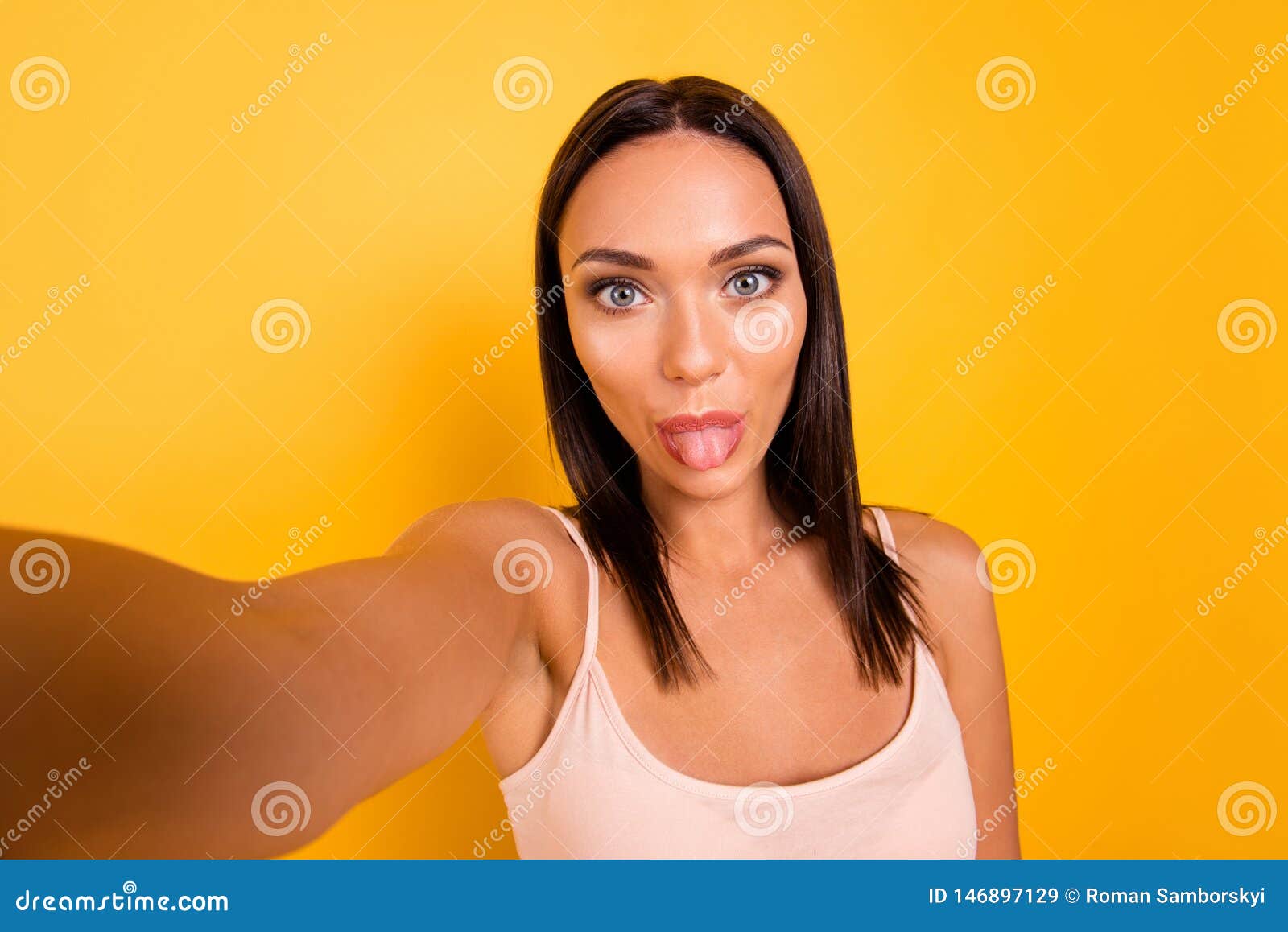 Close Up Photo Beautiful Amazing She Her Lady Make Take Selfies