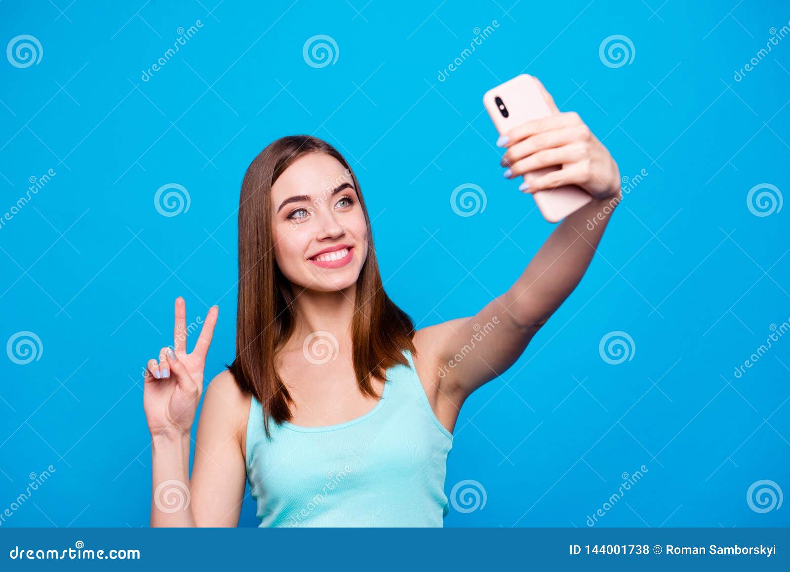 Close Up Photo Beautiful Amazing She Her Lady Toothy Hold Hands Arms