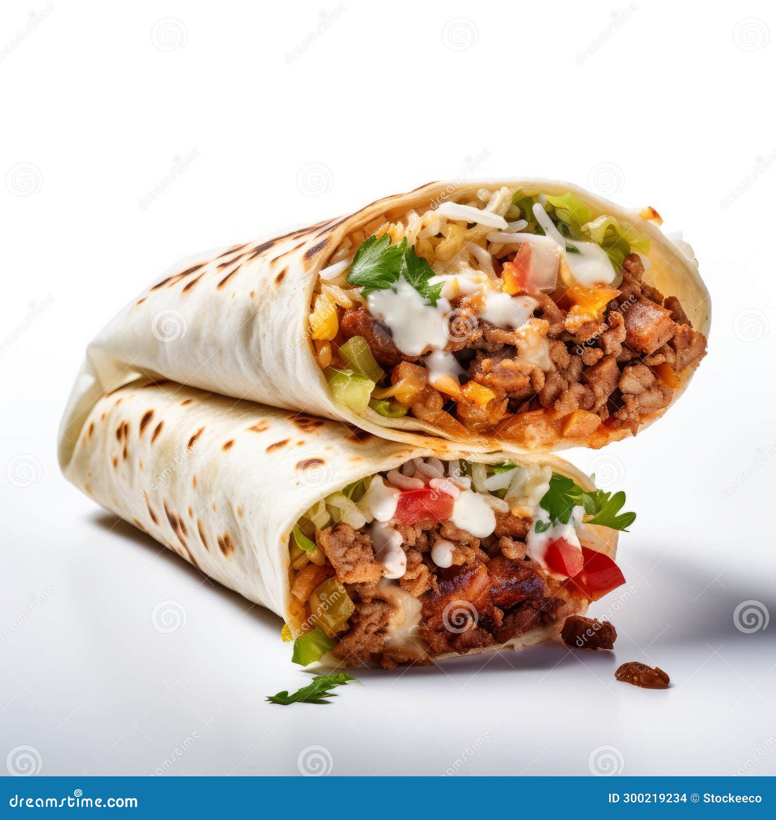 Delicious Meat-filled Burritos on a White Background Stock Illustration ...