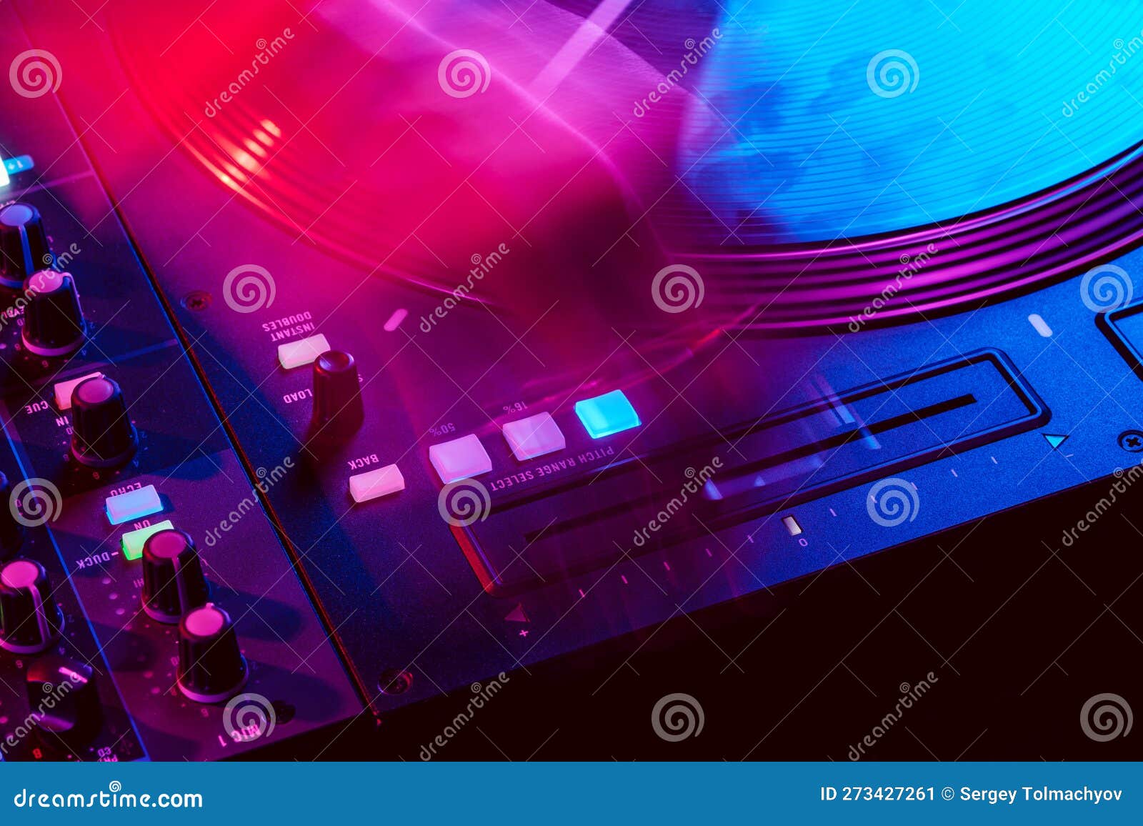 Close Up of DJ Mixing Console in Party Light Stock Image - Image of ...