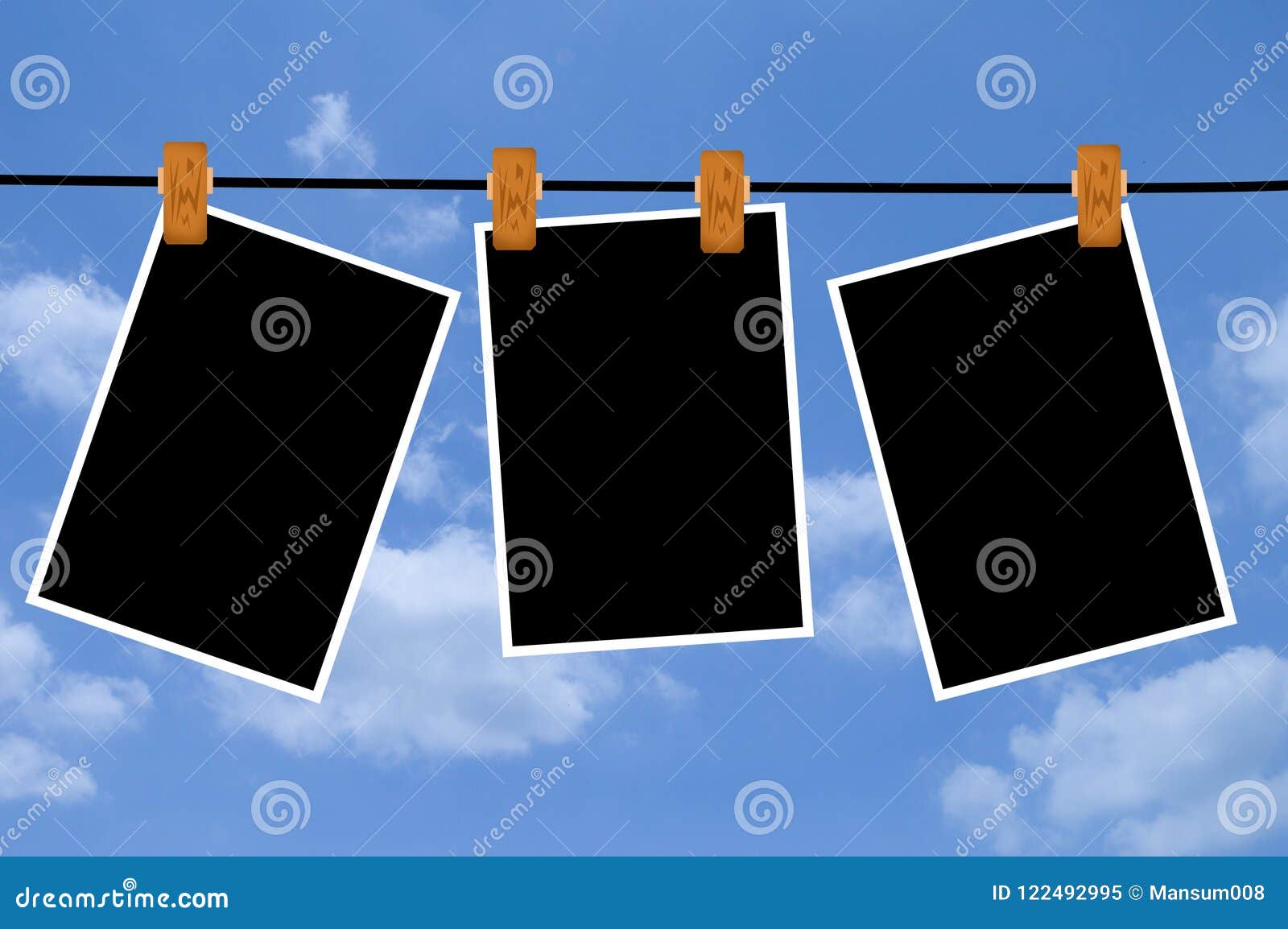 Photo Frames on Blue Sky Background Stock Image - Image of frame ...