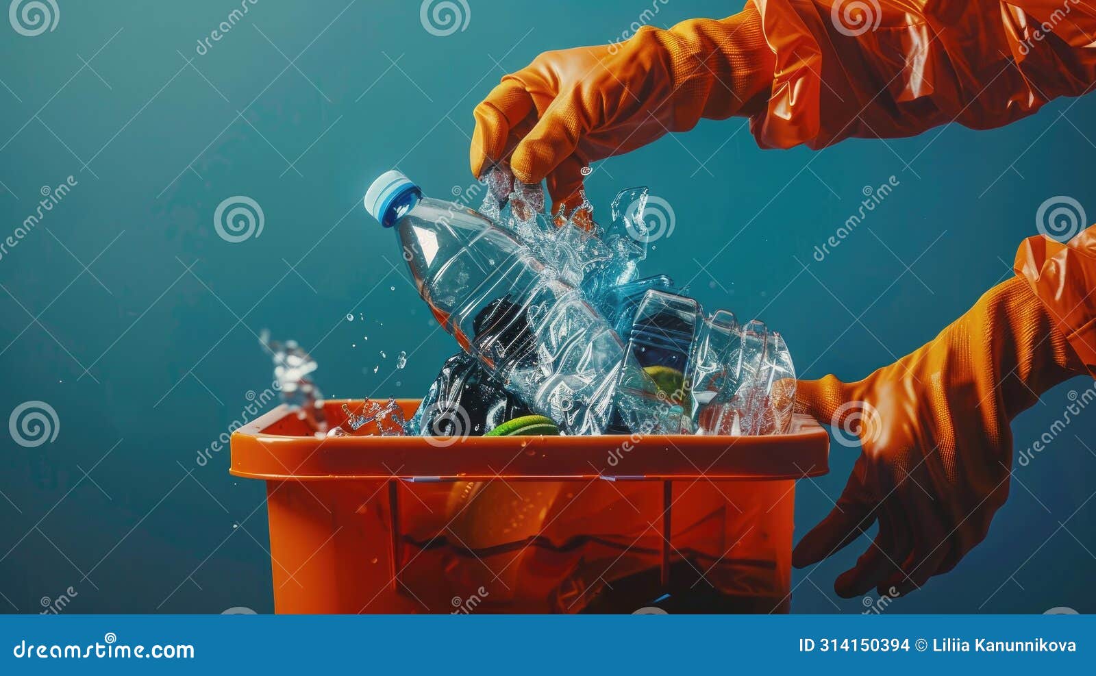 A Close-up Photo of Gloved Hands Depositing Plastic Trash into a ...