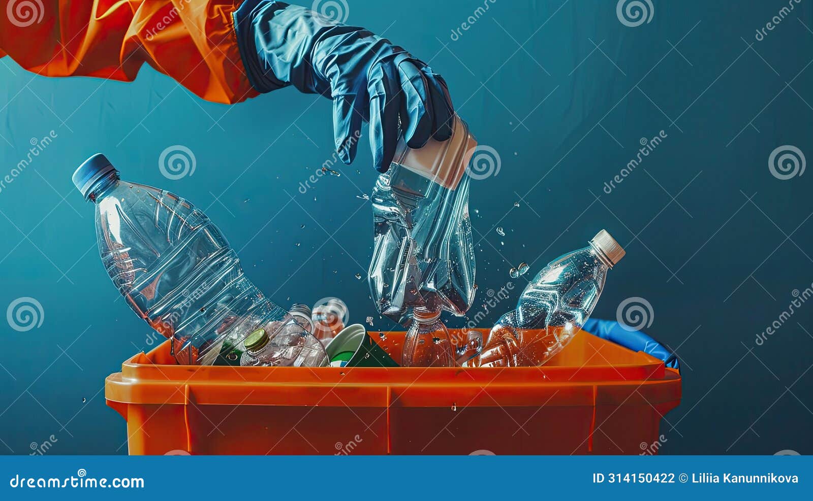 A Close-up Photo of Gloved Hands Depositing Plastic Trash into a ...