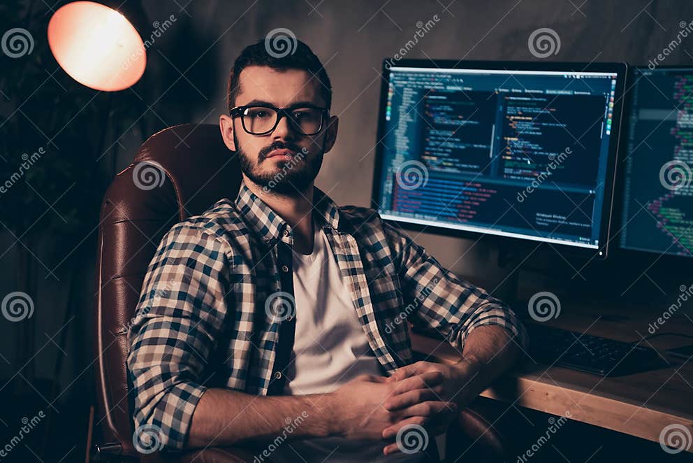 Close Up Photo Handsome he Him His Guy Creative Coder Program ...