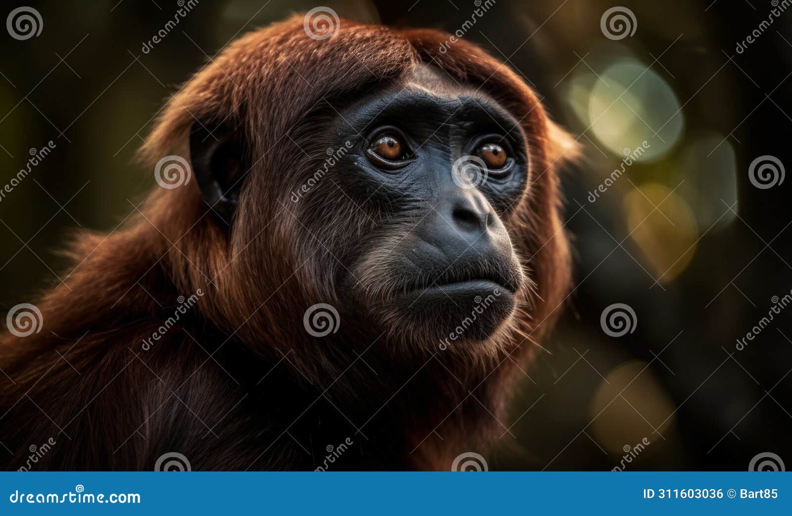 Close Up Photo of Howler Monkey on Bokeh Rainforest Background ...