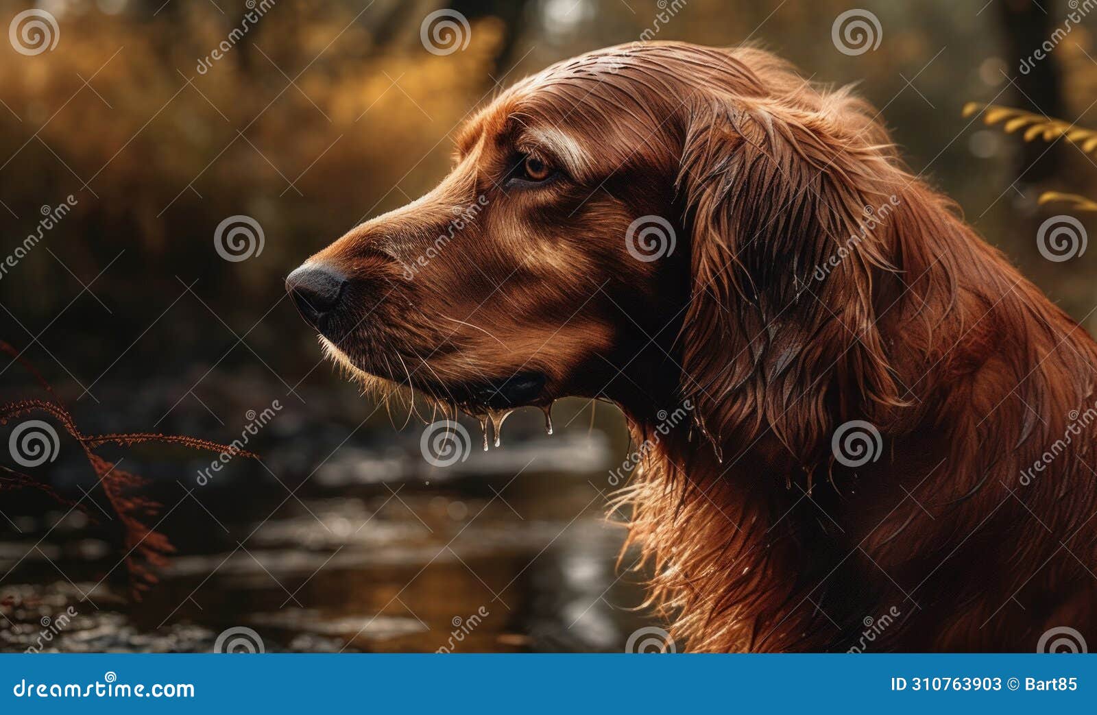 Close Up Photo of Irish Setter on Blurry Forest Background. Generative ...