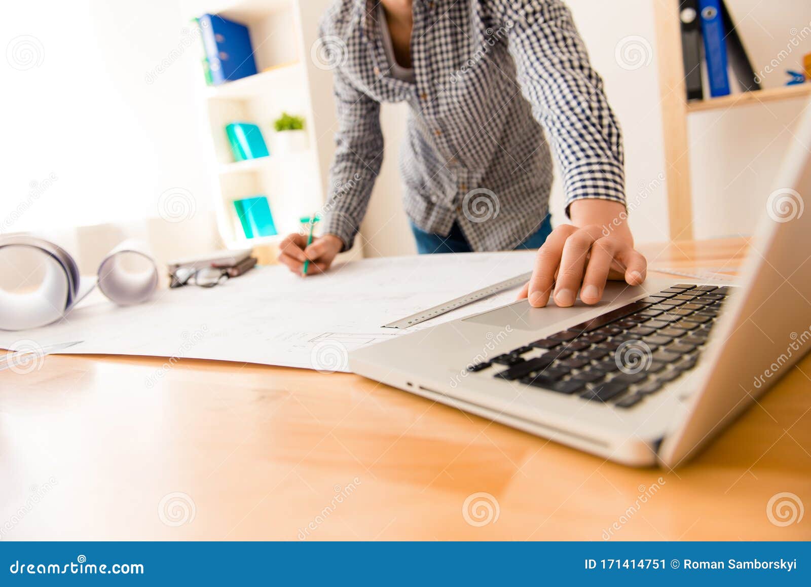 Close Up Photo of Man Using Laptop To Draw Scheme Stock Image - Image ...