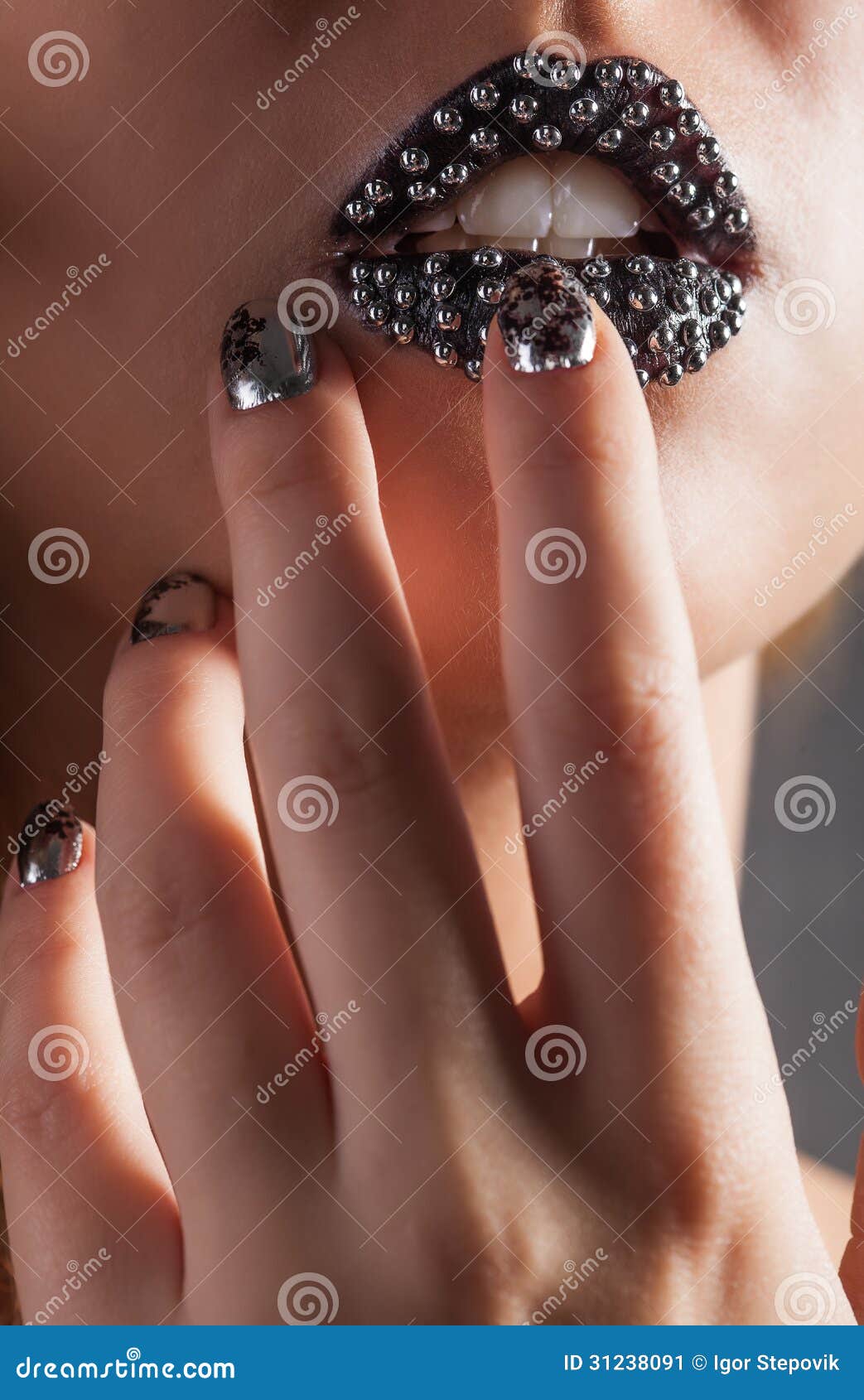 Close-up Photo of Metallic Lips and Minx Nails Stock Image - Image of ...