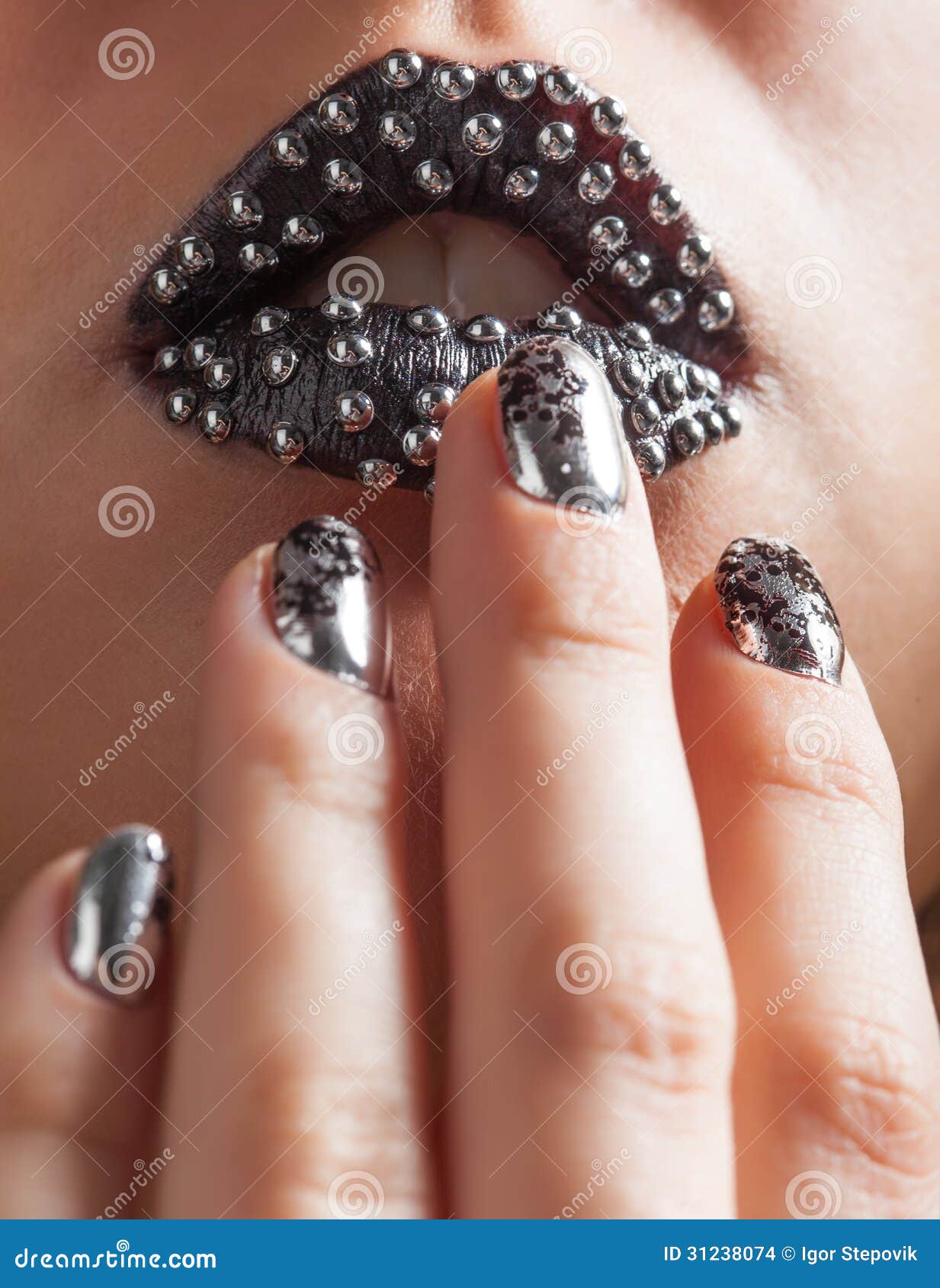 Close-up Photo of Metallic Lips and Minx Nails Stock Photo - Image of ...