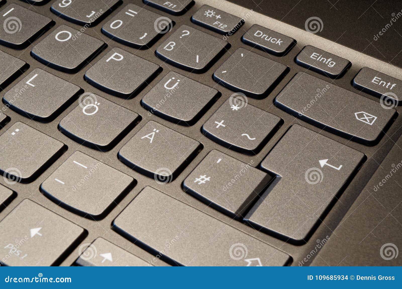 Close-up Photo of a Notebook Keyboard with German Layout Stock Photo ...