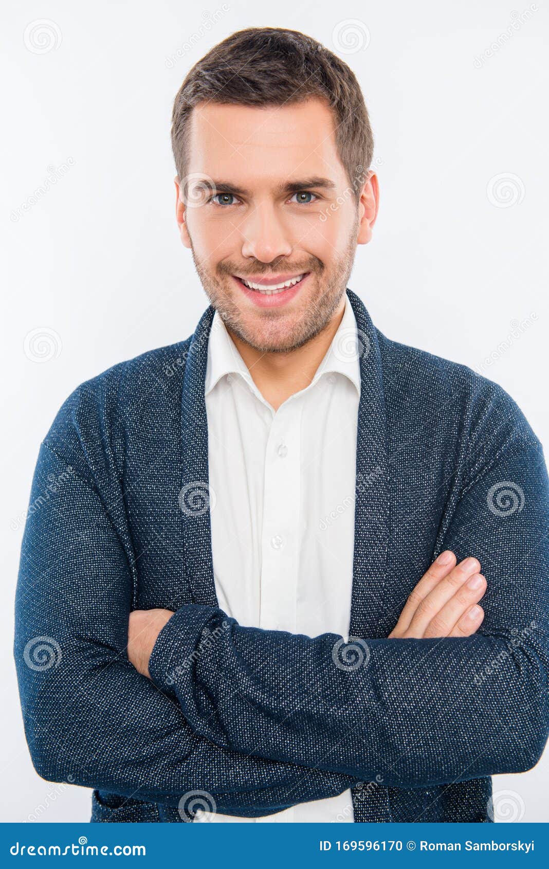 Close Up Photo of Smiling Man with Crossed Hands Stock Photo - Image of ...