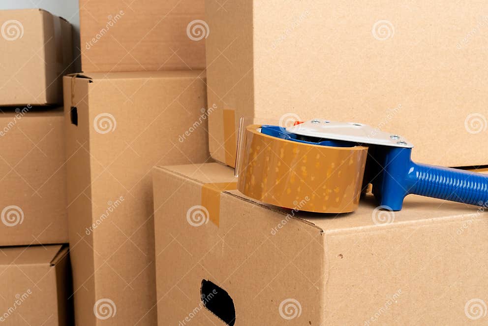 Close Up Photo of a Stack of Moving Boxes Stock Photo - Image of ...