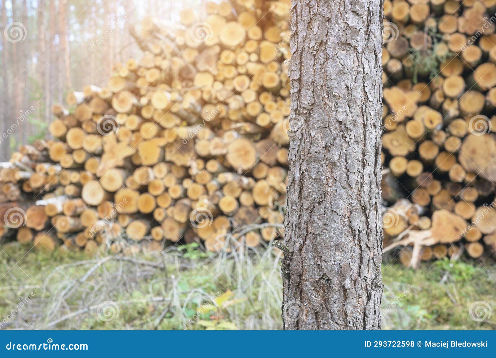 Close Up Photo of a Tree Trunk with Cut Down Trees in Background ...