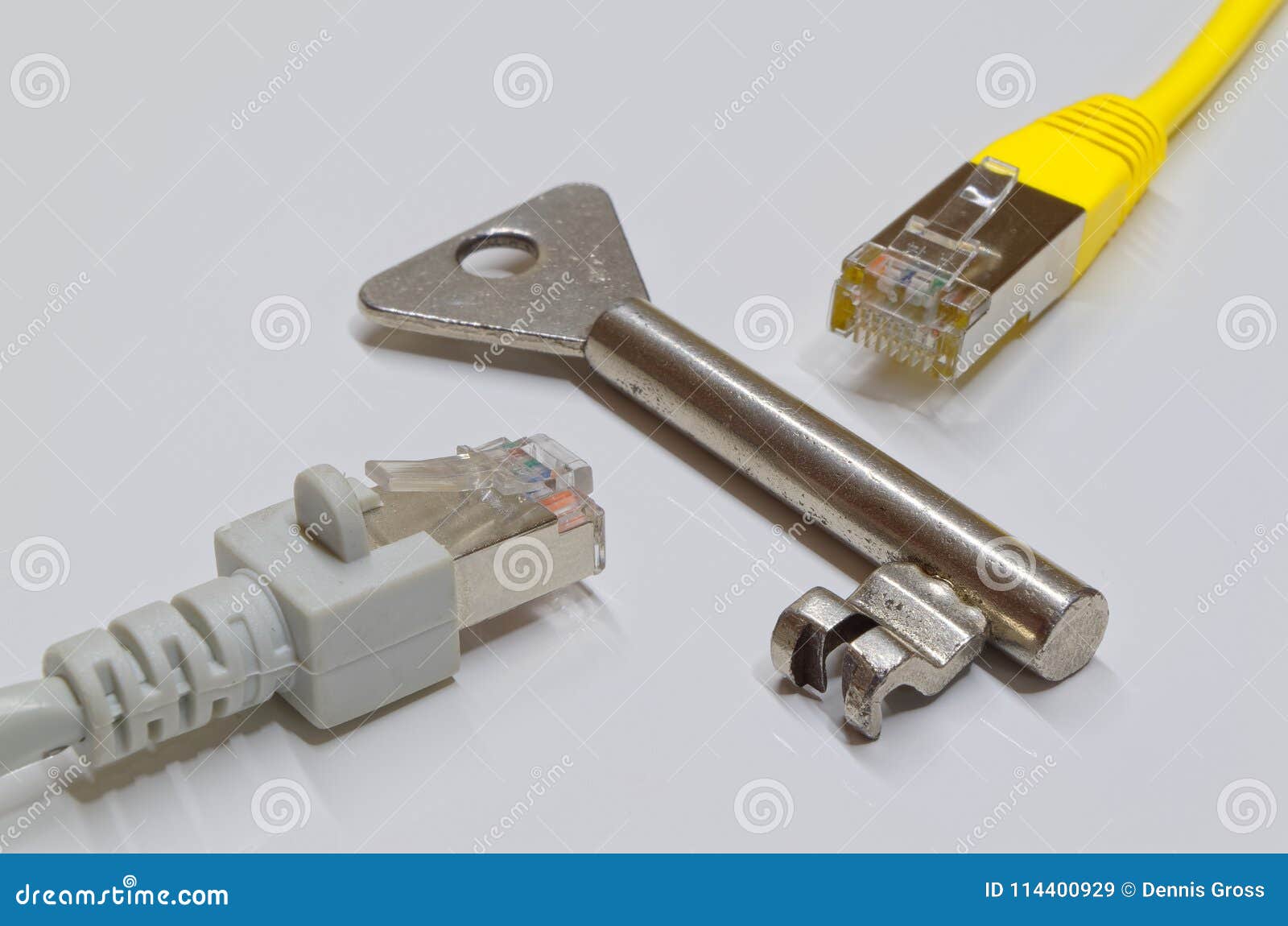 Two Network Connection Plugs Divided by Silver Colored Key Stock Image ...