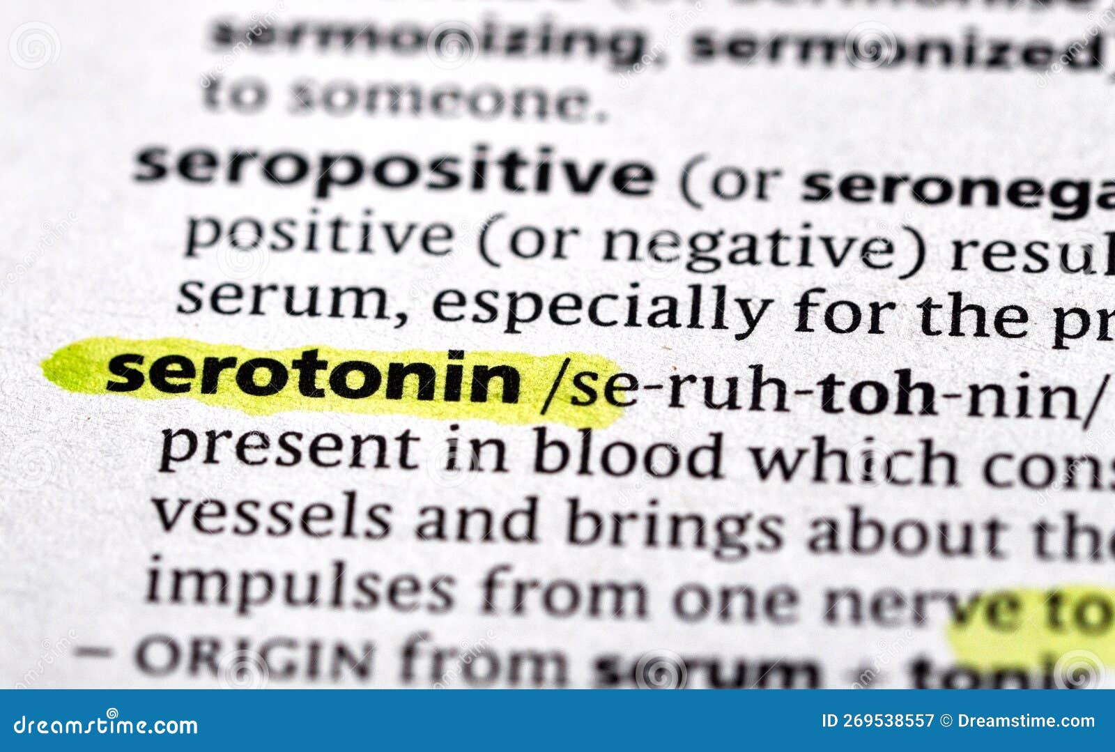 Serotonin stock image. Image of biology, brain, word - 269538557