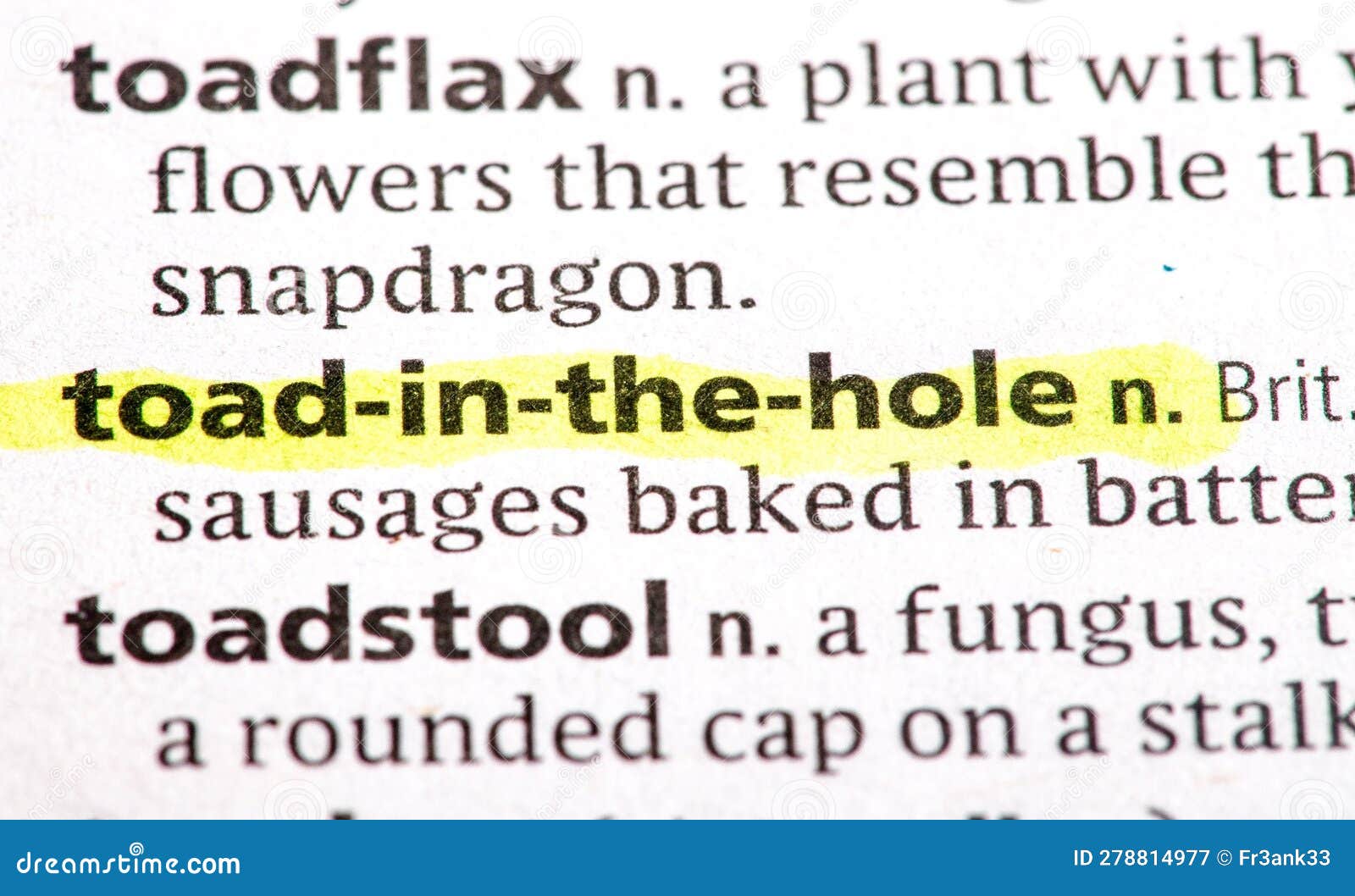 Toad in the hole stock image. Image of word, mash, words - 278814977