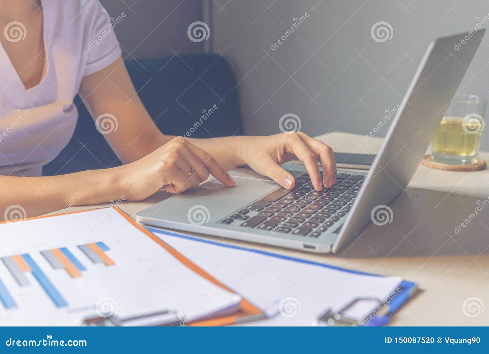 Close Up Photo of Working Woman Hands Using Laptop Stock Photo - Image ...