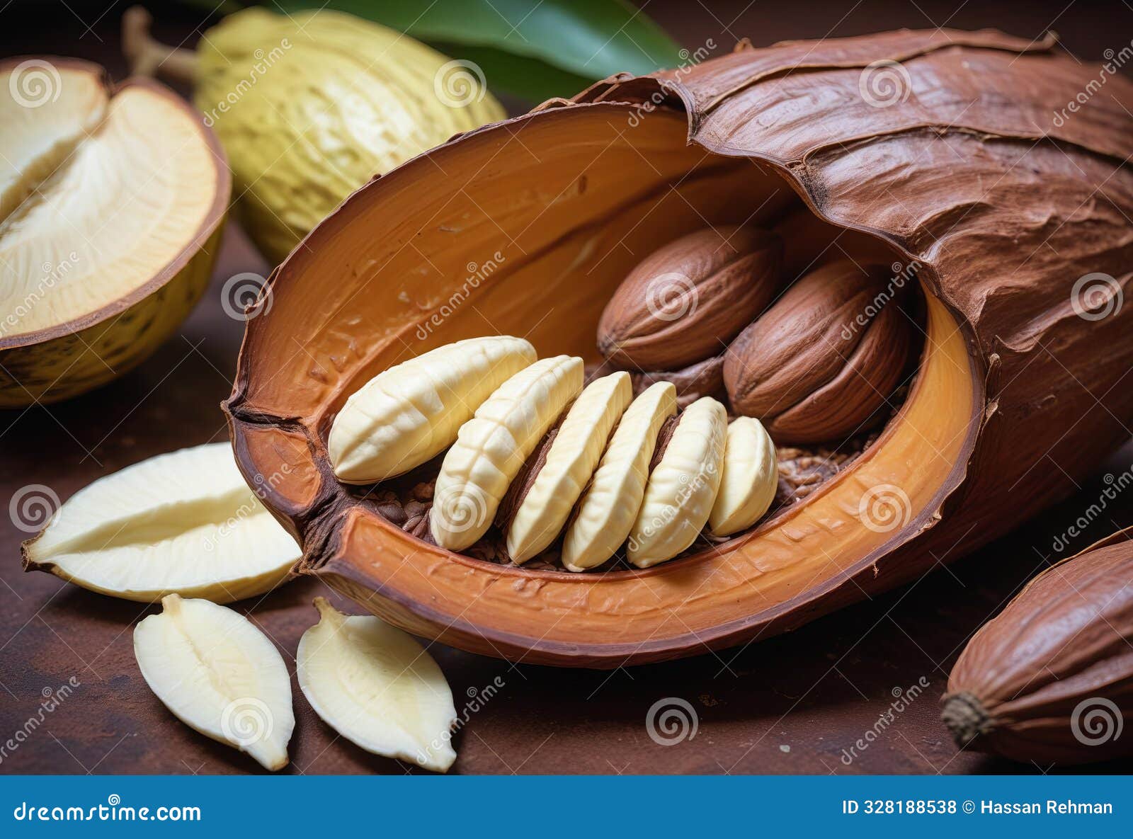 A Close-up Photograph of a Cocoa Pod Cut in Half Stock Illustration ...