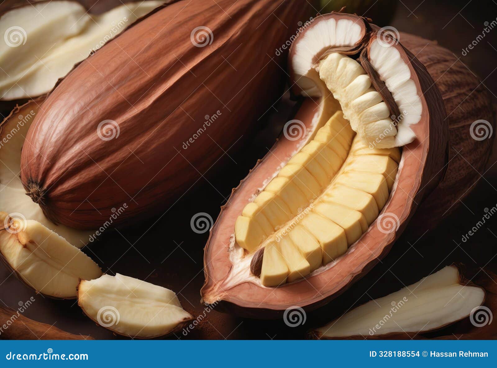 A Close-up Photograph of a Cocoa Pod Cut in Half Stock Illustration ...