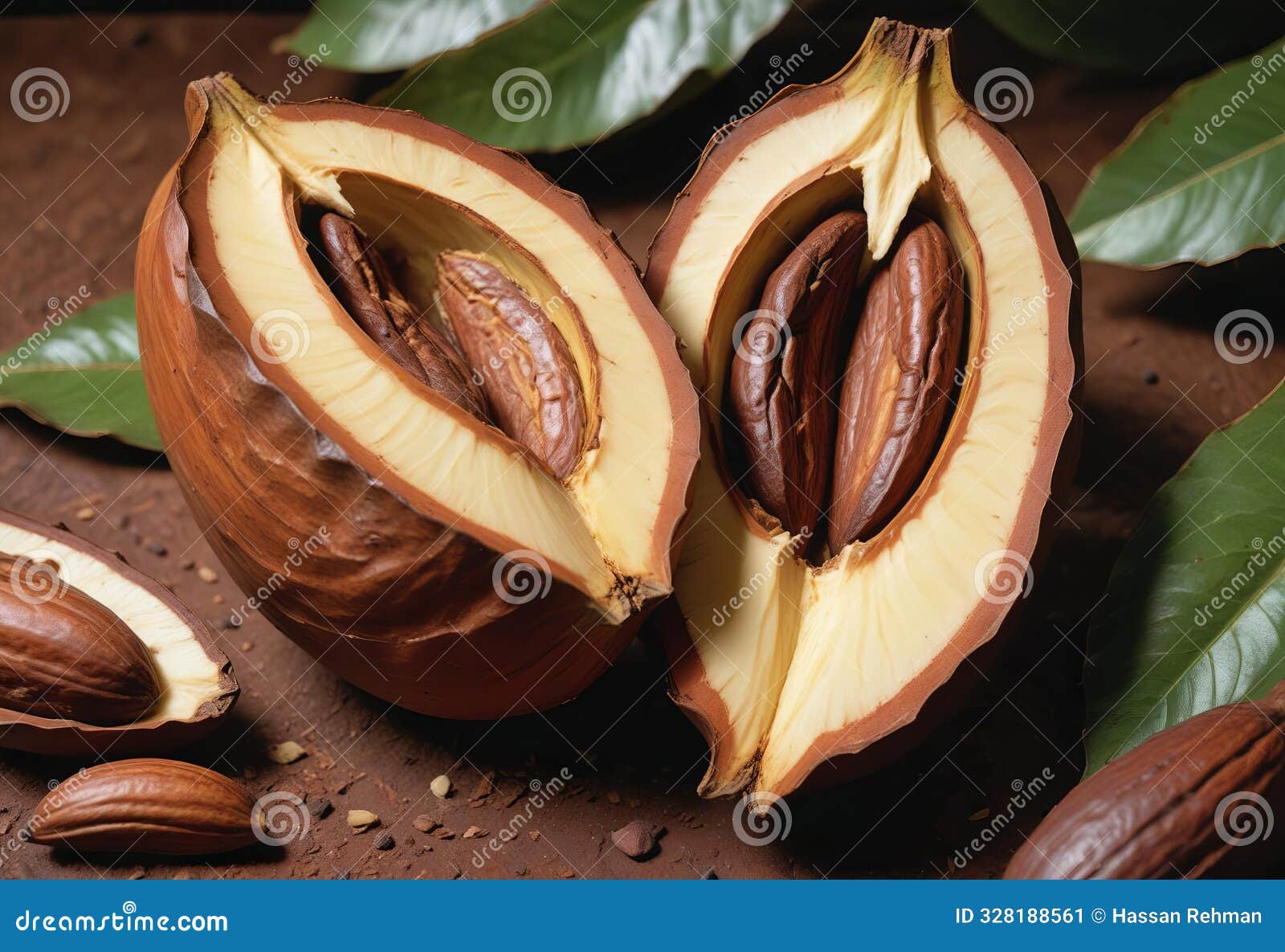 A Close-up Photograph of a Cocoa Pod Cut in Half Stock Illustration ...