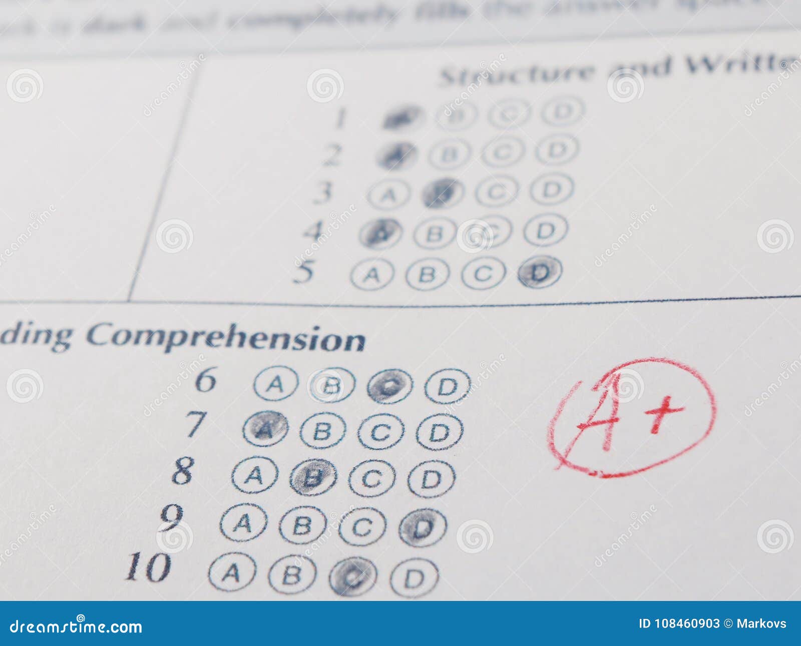 Close-up Photograph of a Perfect Grade on a Scantron Test Stock Image ...