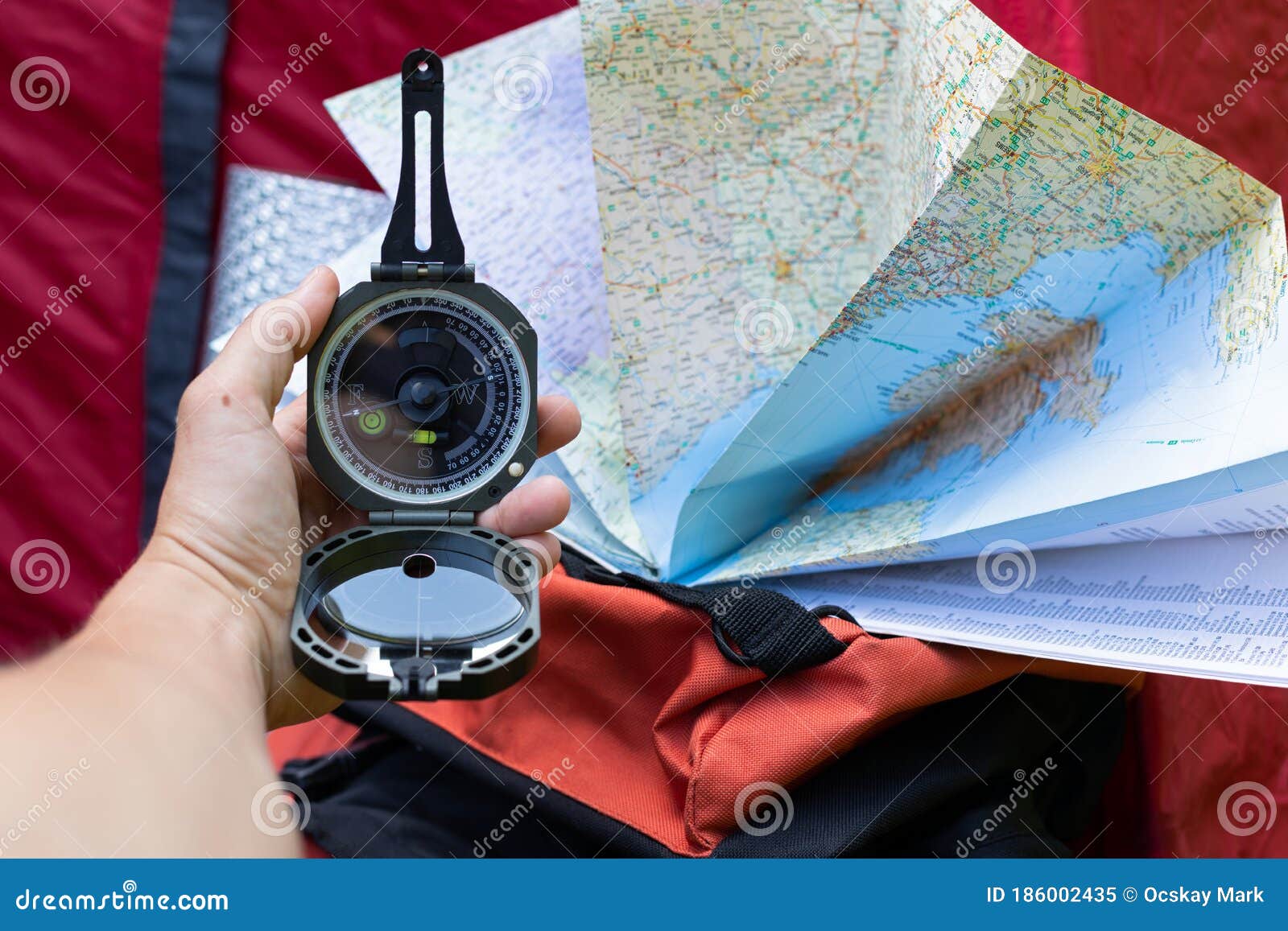 Compass and Map - Camping Trip Stock Image - Image of hike, discovery ...
