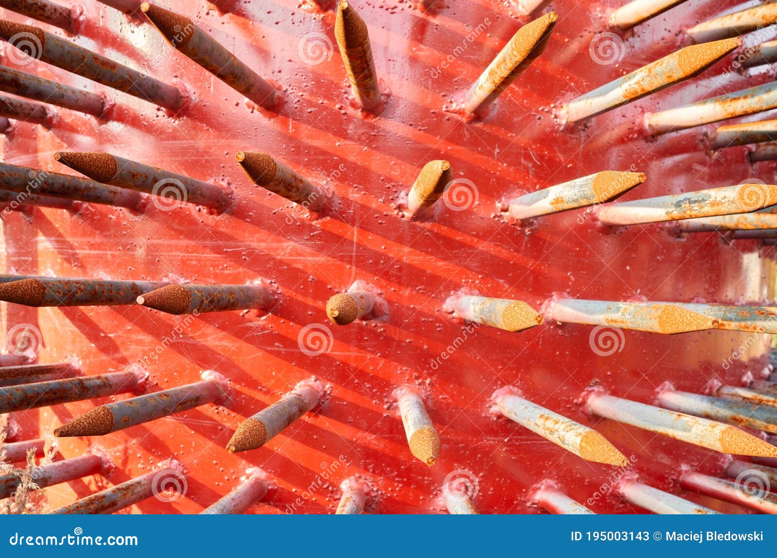 Close Up Picture of Rusty Spikes of an Old Spiked Aerator Roller Stock ...
