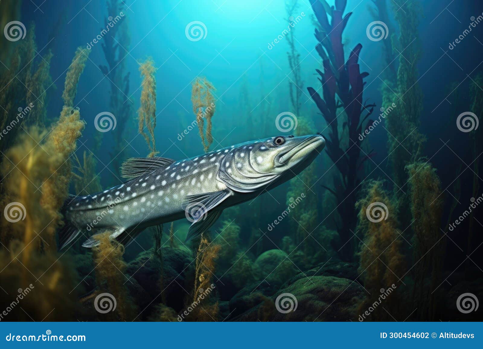 Close-up of a Pike Fish Hiding among Underwater Plants Stock Photo ...