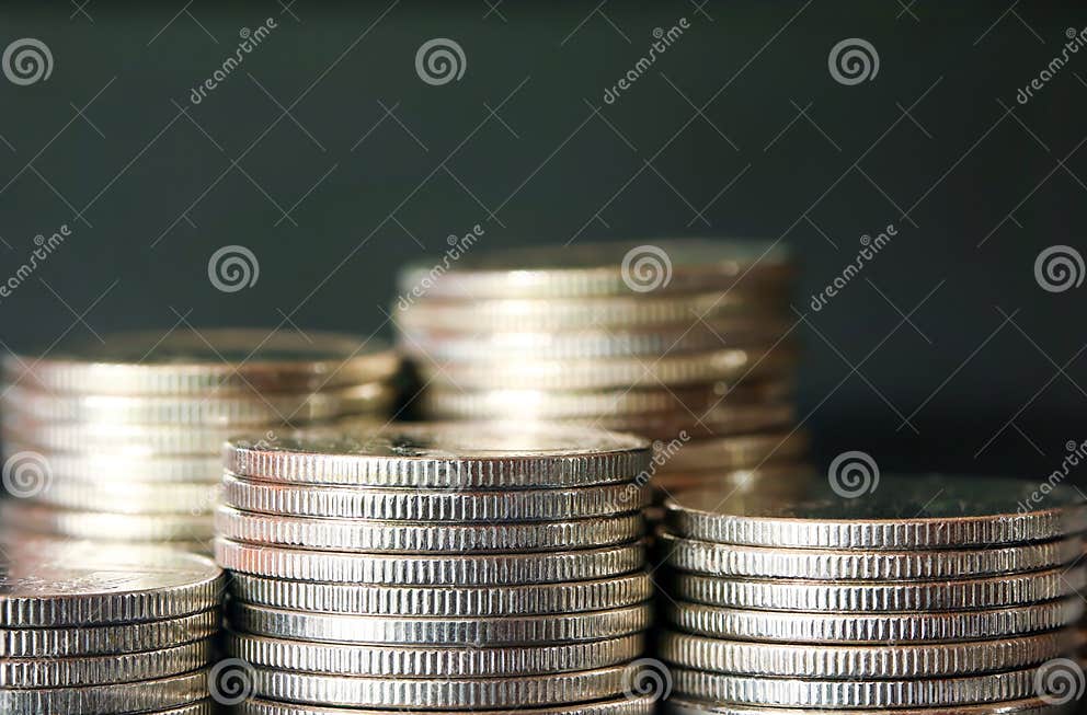 Close up pile of coins stock photo. Image of money, crisis - 184324852