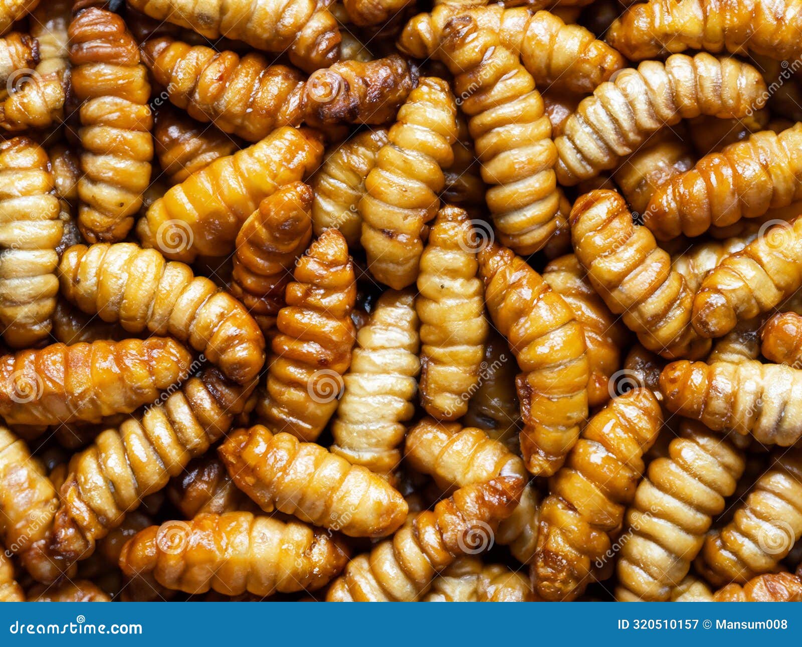 Close Up of a Pile of Crispy Fried Silk Worm in Market Stock Image ...