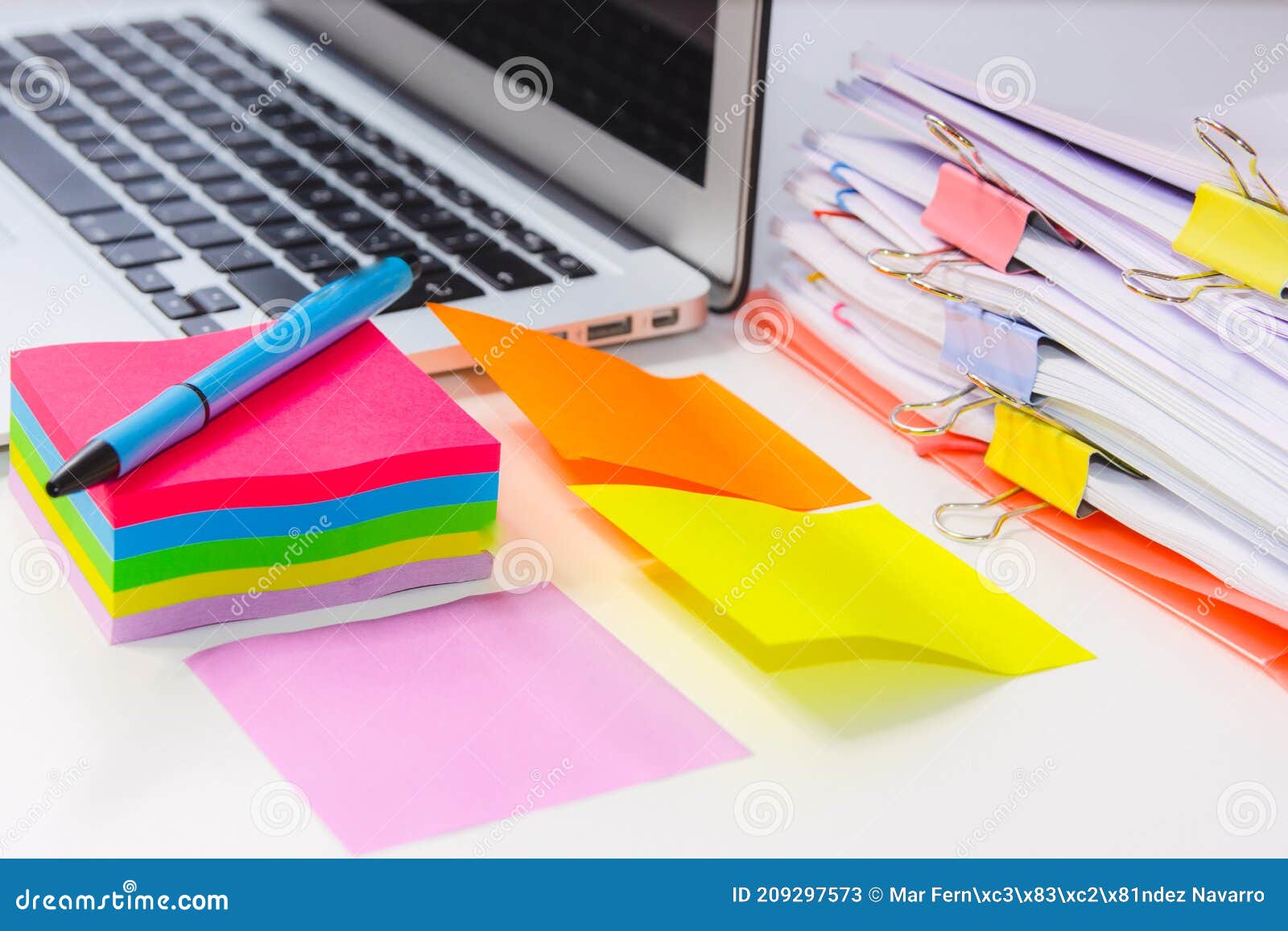 Close-up of a Pile of Papers with a Post-notebook, Colored Post Its and ...