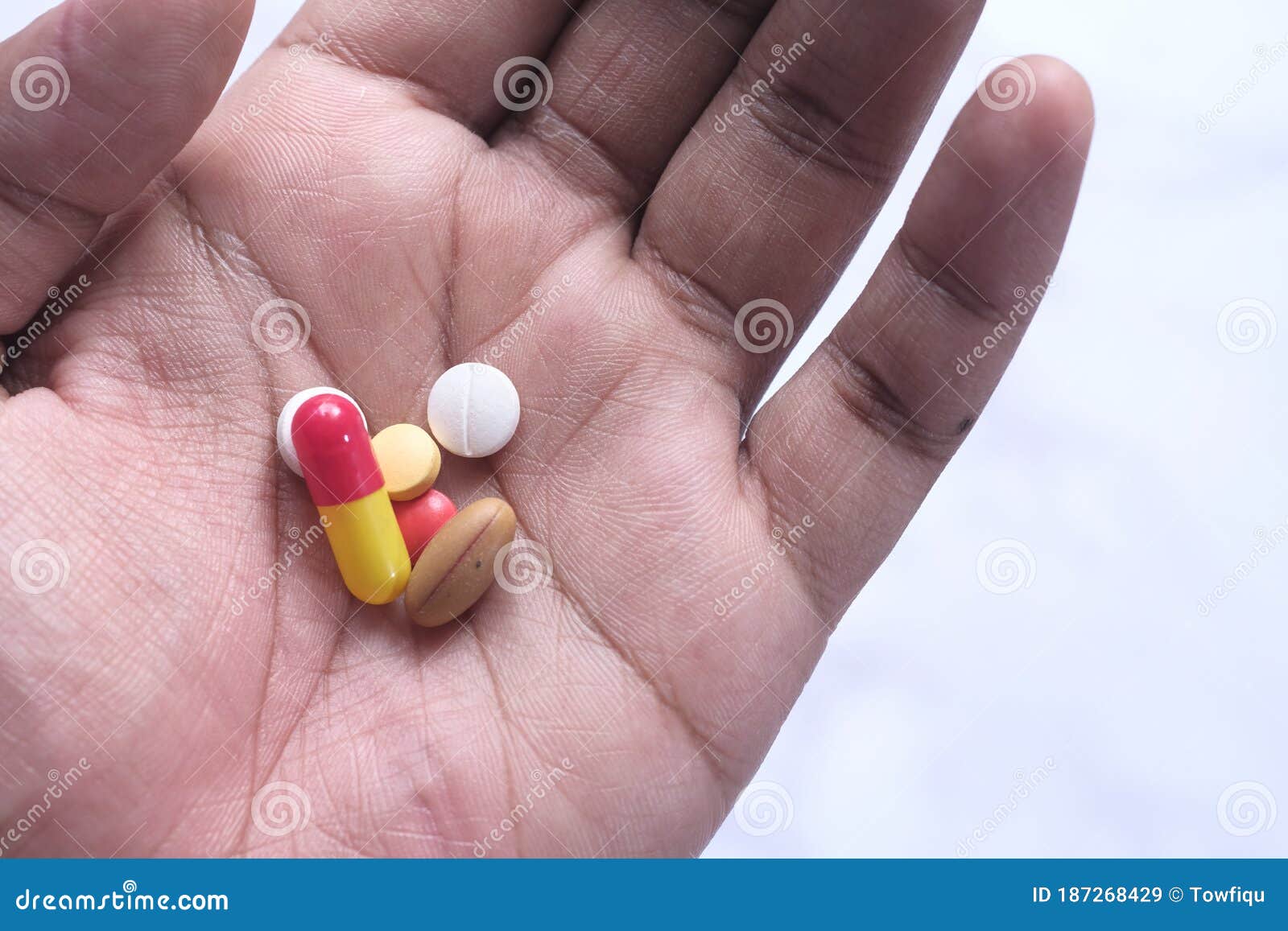 Close Up of Pills and Capsule on Palm of Hand Stock Image - Image of ...