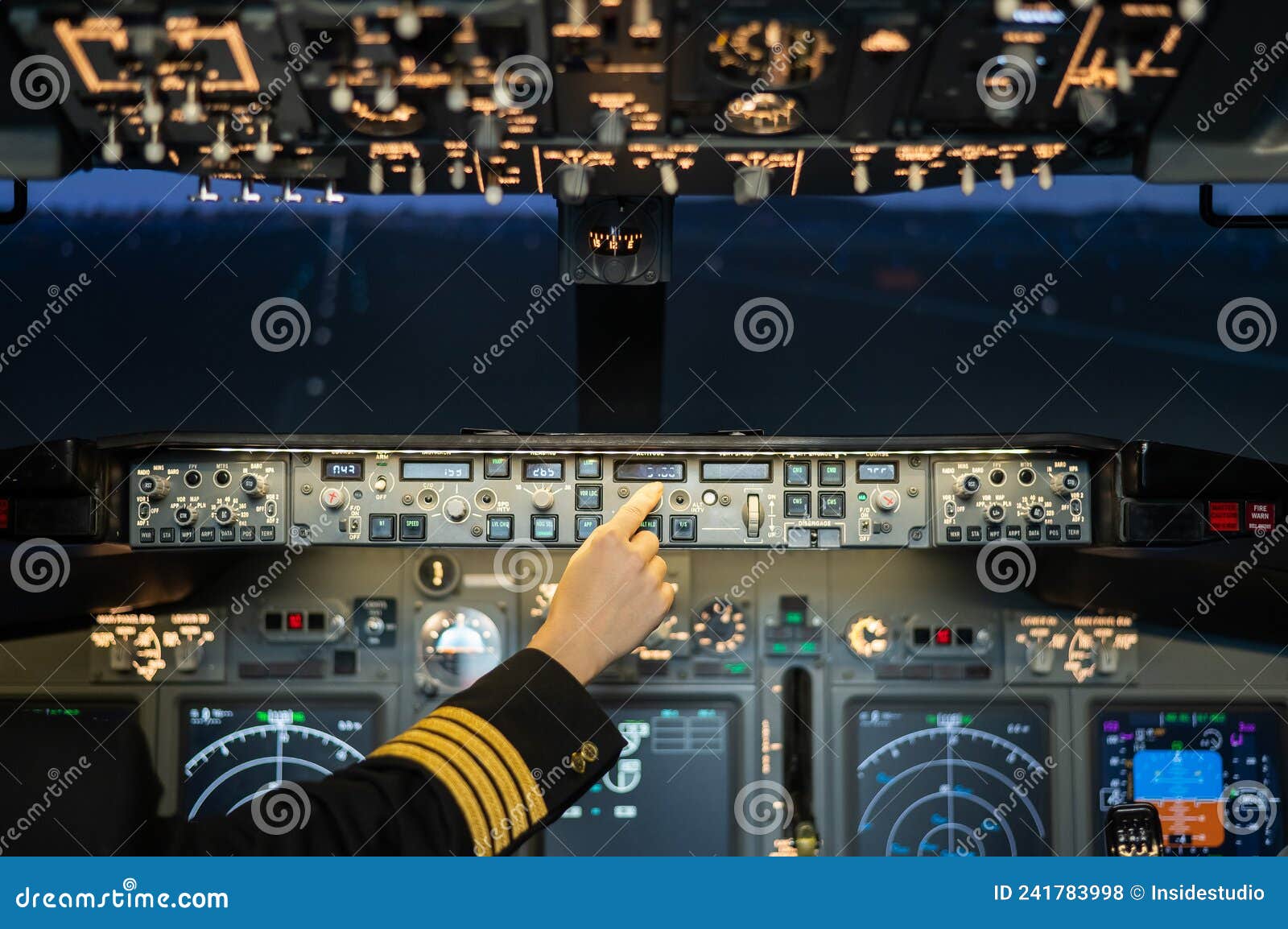 Close-up of a Pilot& X27;s Hand on an Airplane Control Panel. Stock ...