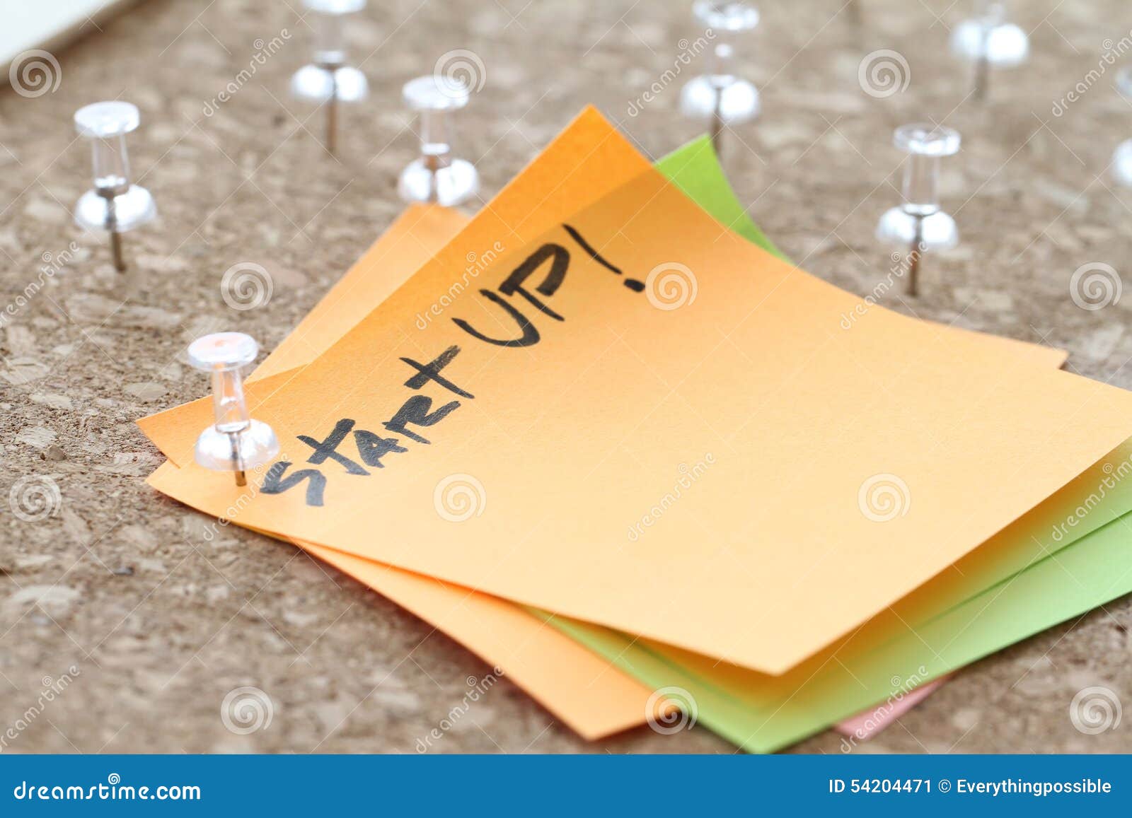 Close Up on Pin and Start Up Word on Sticky Note Stock Image - Image of ...