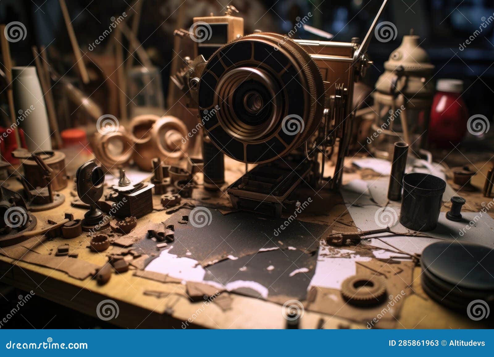 Close-up of Pinhole Camera Parts on Table Stock Illustration ...