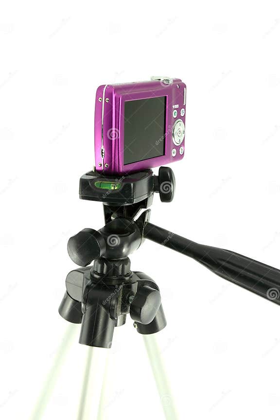 Close-up Pink Camera on a Tripod Stock Image - Image of shot, isolated ...